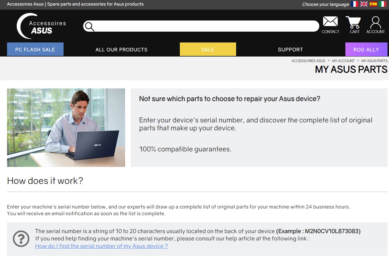 Save your serial number in our 'My Asus Parts' – Accessoires Asus
